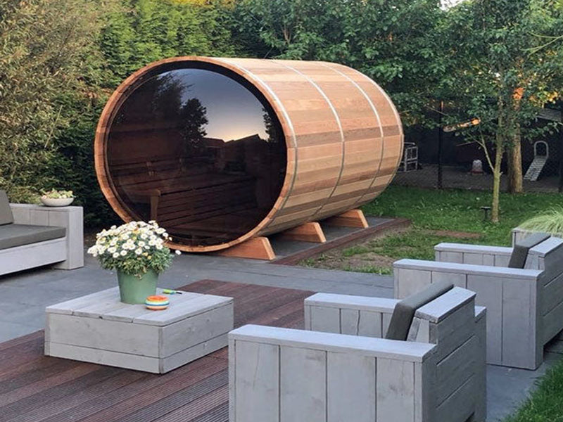 Saunasnet Outdoor Barrel Sauna With Panoramic View Window – SAUNASNET