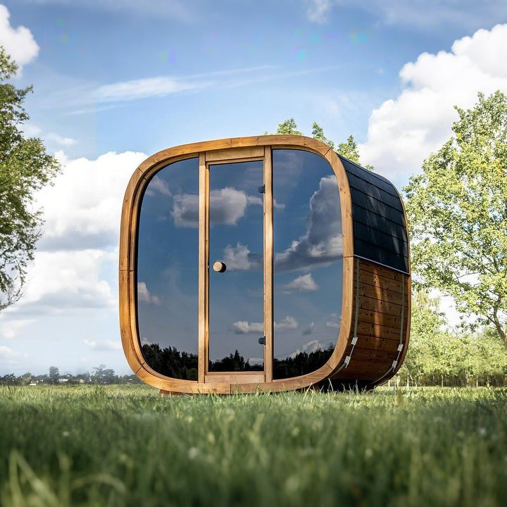 SAUNASNET® Rounded Wooden Garden Sauna Pod with Glass Doors Square 11（